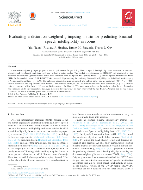 (PDF) Evaluating a distortion-weighted glimpsing metric for predicting binaural speech ...