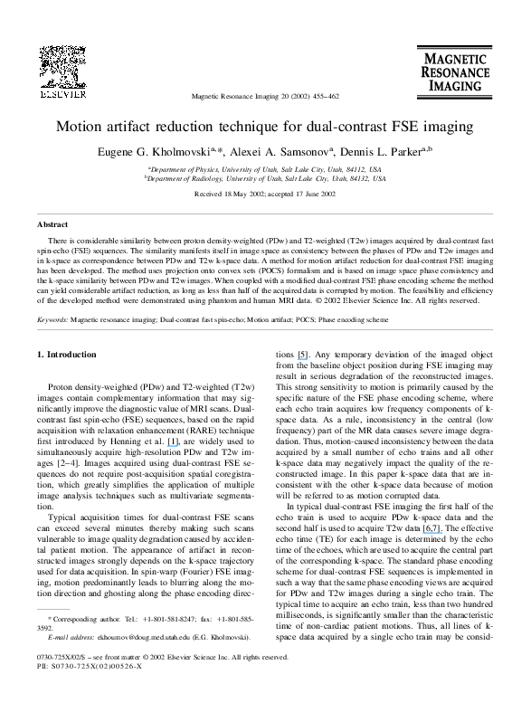 (PDF) Motion artifact reduction technique for dual-contrast FSE imaging