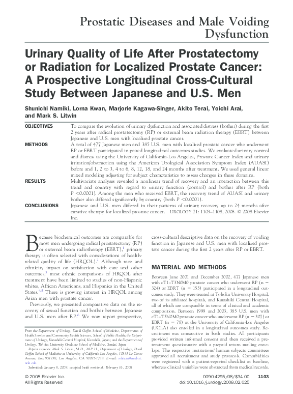 (PDF) Urinary Quality of Life After Prostatectomy or Radiation for ...
