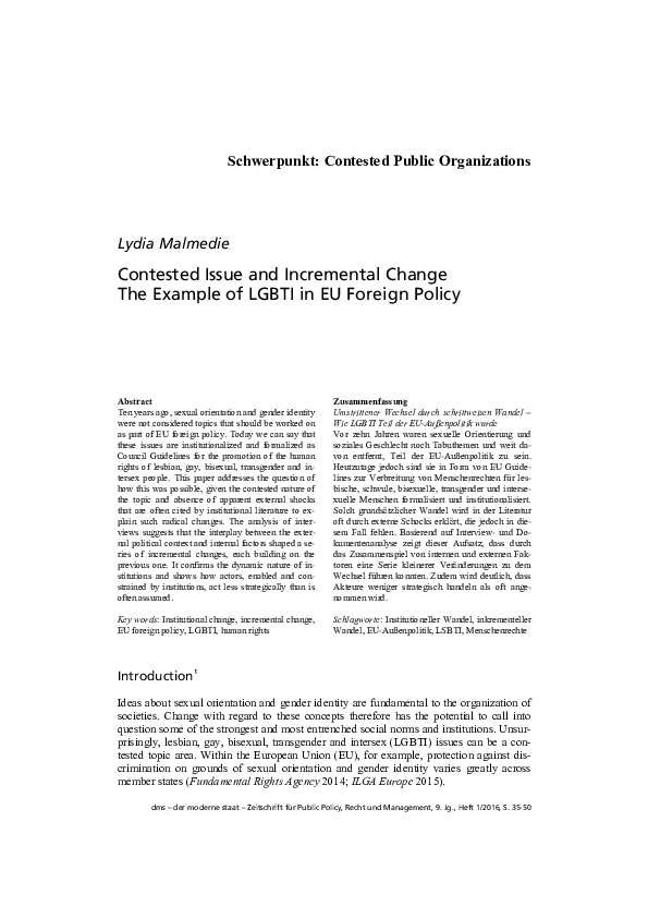 (PDF) Contested Issue and Incremental Change. The Example of LGBTI in ...