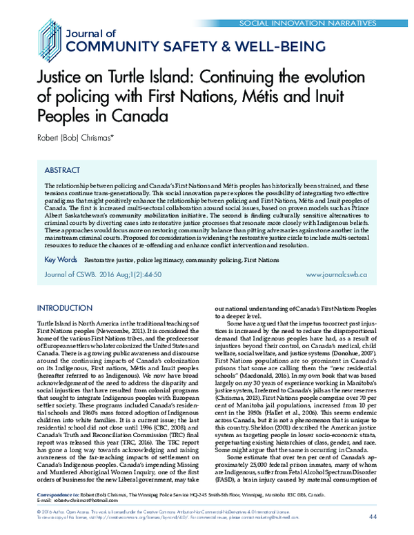 (PDF) Justice on Turtle Island: Continuing the evolution of policing ...