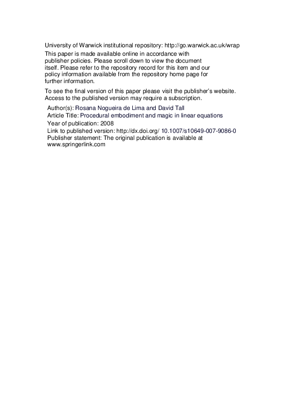 (PDF) Procedural embodiment and magic in linear equations