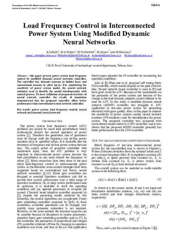 (PDF) Load frequency control in interconnected power system using ... (PDF) Load frequency control in interconnected power system using ...