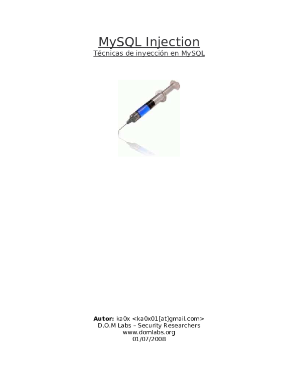 Pdf Mysql Injection Técnicas De Inyección En Mysql 