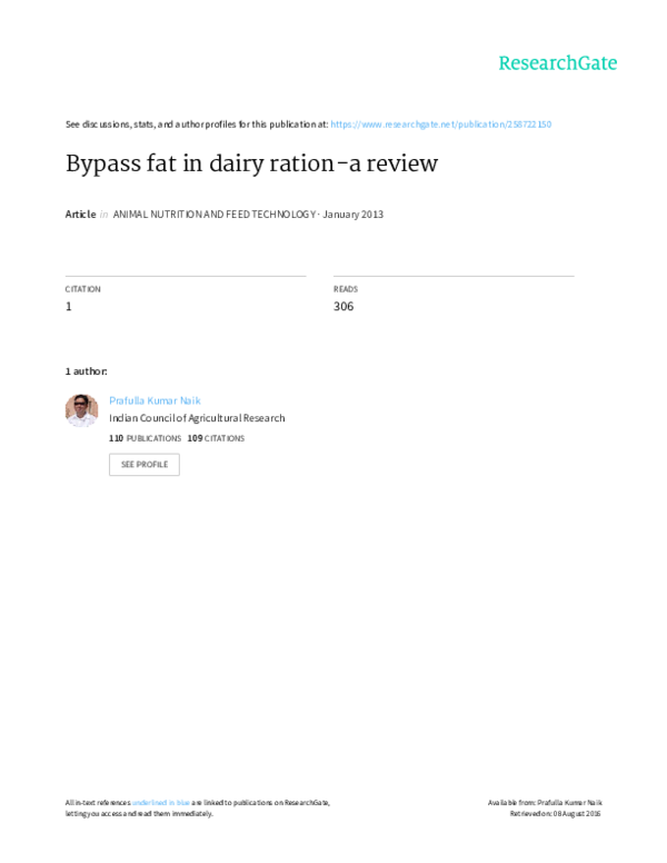 (PDF) Bypass fat in dairy ration-a review Article in ANIMAL NUTRITION ...