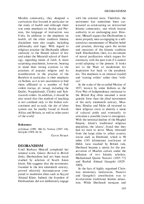 (PDF) 2008 Deobandism (Routledge Encyclopedia of Islamic Civilization ...
