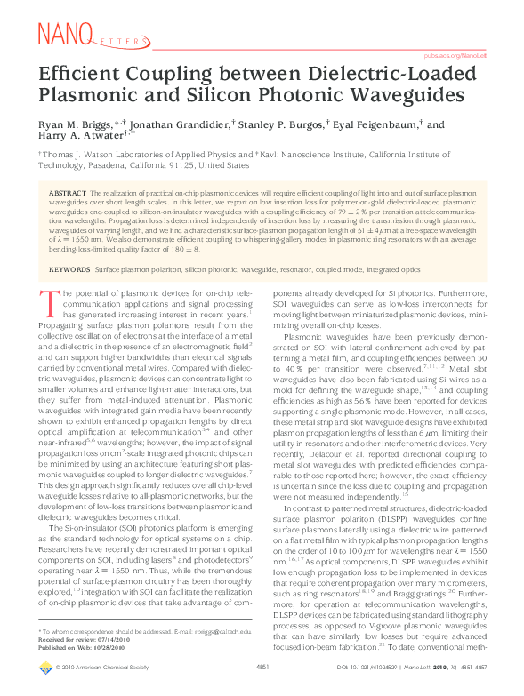 (PDF) Efficient Coupling between Dielectric-Loaded Plasmonic and Silicon Photonic Waveguides