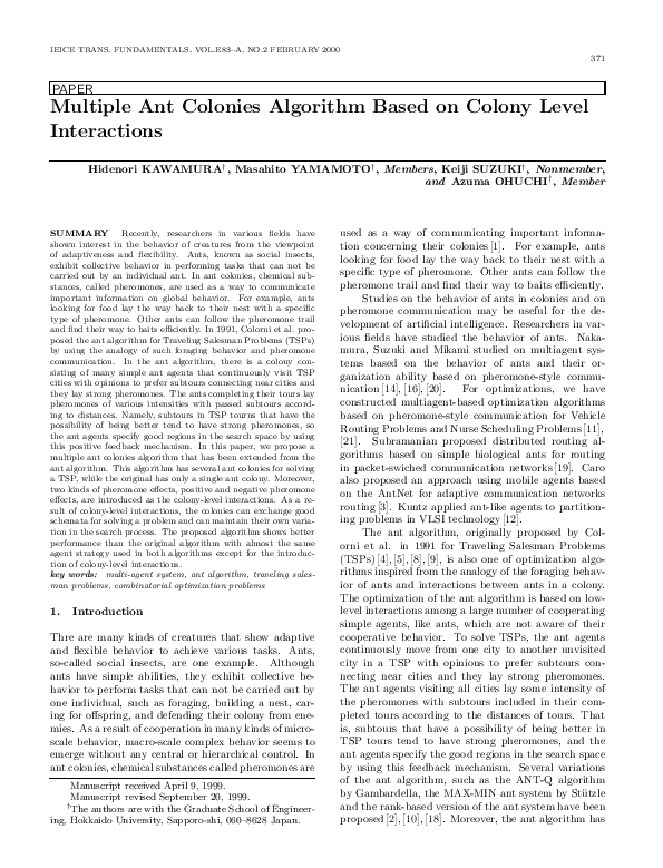 Pdf Multiple Ant Colonies Algorithm Based On Colony Level Interactions