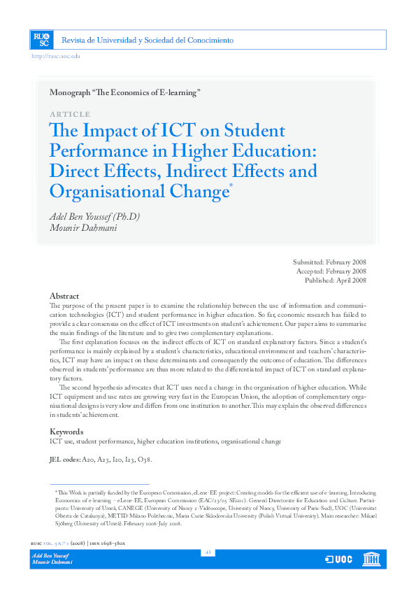 (PDF) The Impact of ICT on Student Performance in Higher Education ...