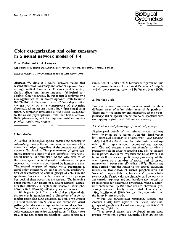 (PDF) Color categorization and color constancy in a neural network model of V4