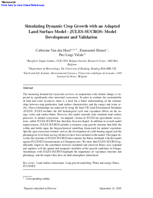 (PDF) Simulating dynamic crop growth with an adapted land surface model ...