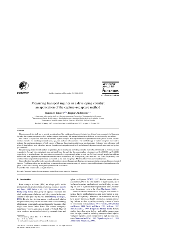 Pdf Measuring Transport Injuries In A Developing Country An