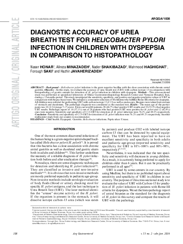 (PDF) Diagnostic Accuracy of Urea Breath Test for Helicobacter Pylori ...