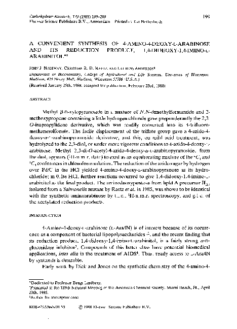 (PDF) A convenient synthesis of 4-amino-4-deoxy-l-arabinose and its reduction product, 1,4 ...