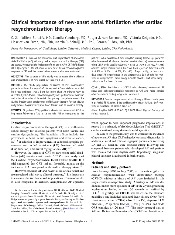 (PDF) Clinical importance of new-onset atrial fibrillation after cardiac resynchronization therapy