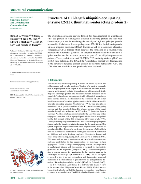 Pdf Structure Of Full Length Ubiquitin Conjugating Enzyme E2 25k