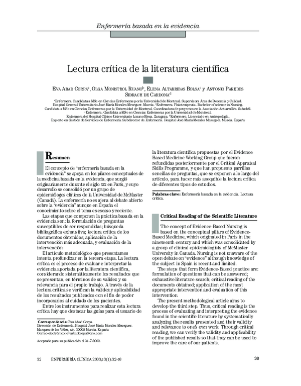 (PDF) Lectura crítica de la literatura científica