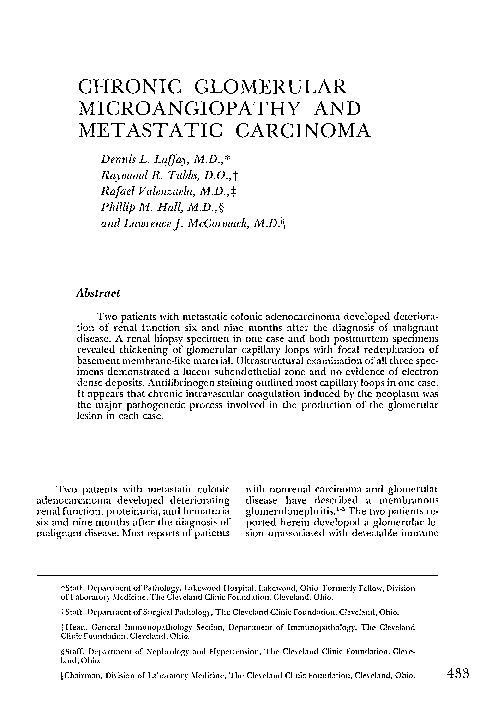 (PDF) Chronic glomerular microangiopathy and metastatic carcinoma