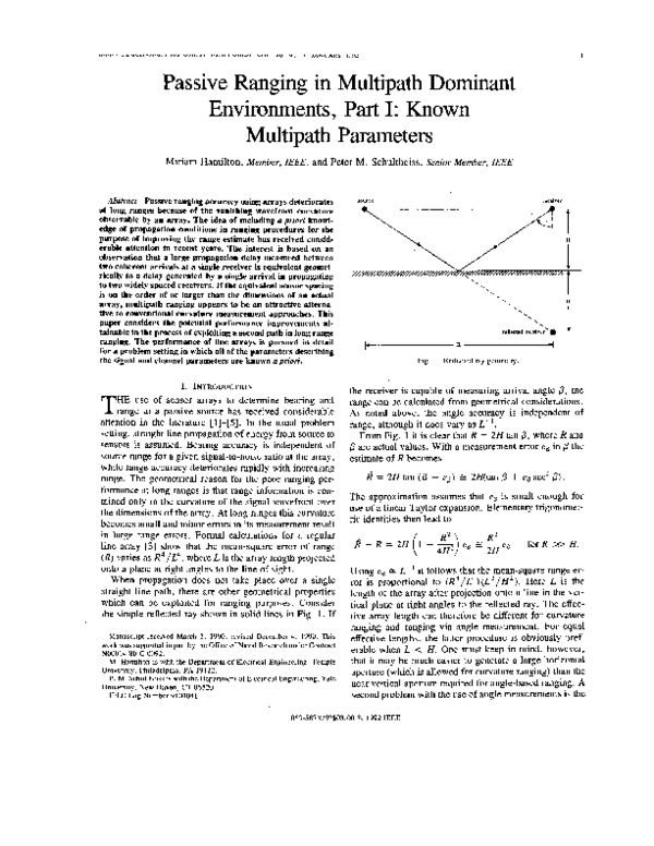 (PDF) Passive ranging in multipath dominant environments. I. Known multipath parameters
