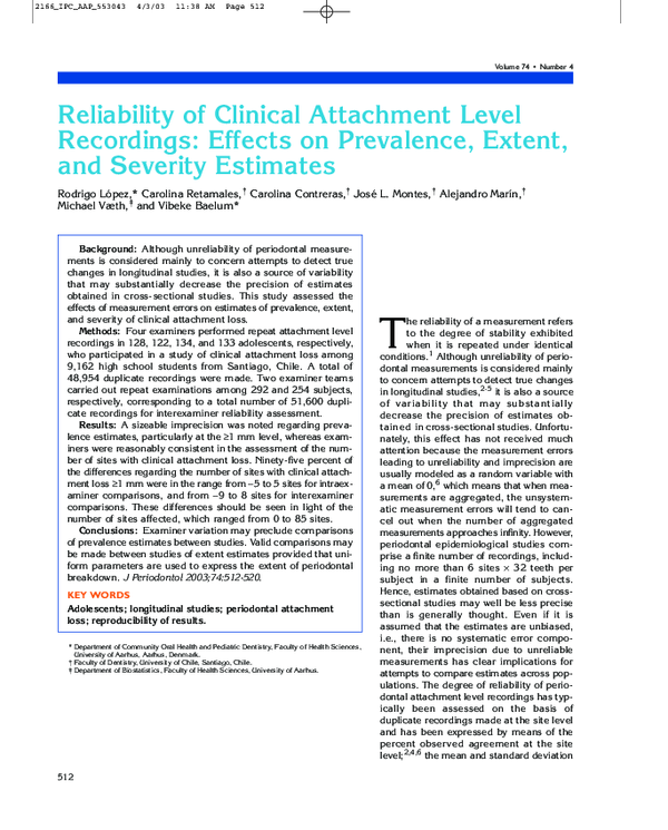 (PDF) Reliability of Clinical Attachment Level Recordings: Effects on ...
