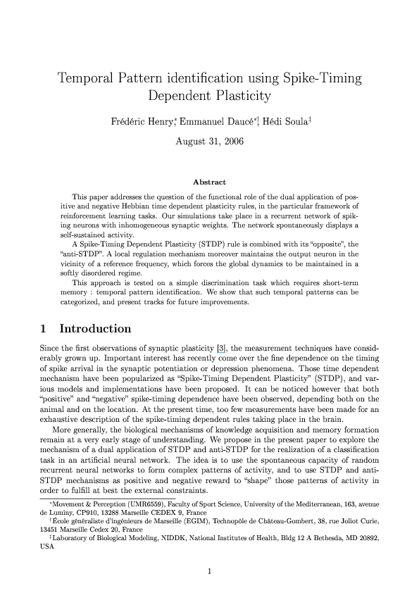 (PDF) Temporal pattern identification using spike-timing dependent ...