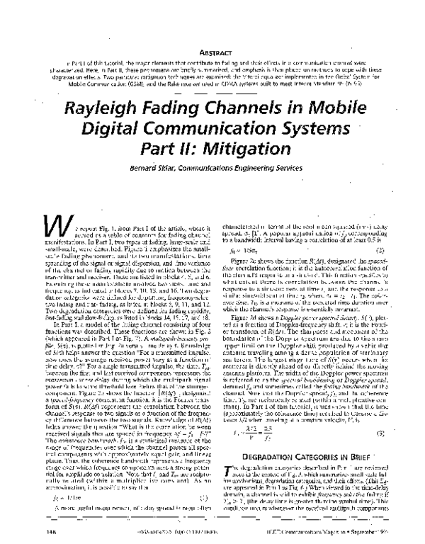 (PDF) Rayleigh Fading Channels in Mobile Digital Communication Systems Part II: Mitigation