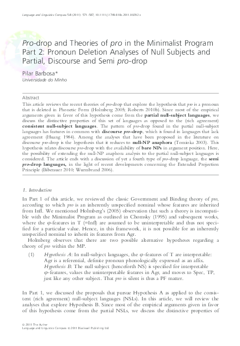 (PDF) Pro-drop and Theories of pro in the Minimalist Program Part 1 ...