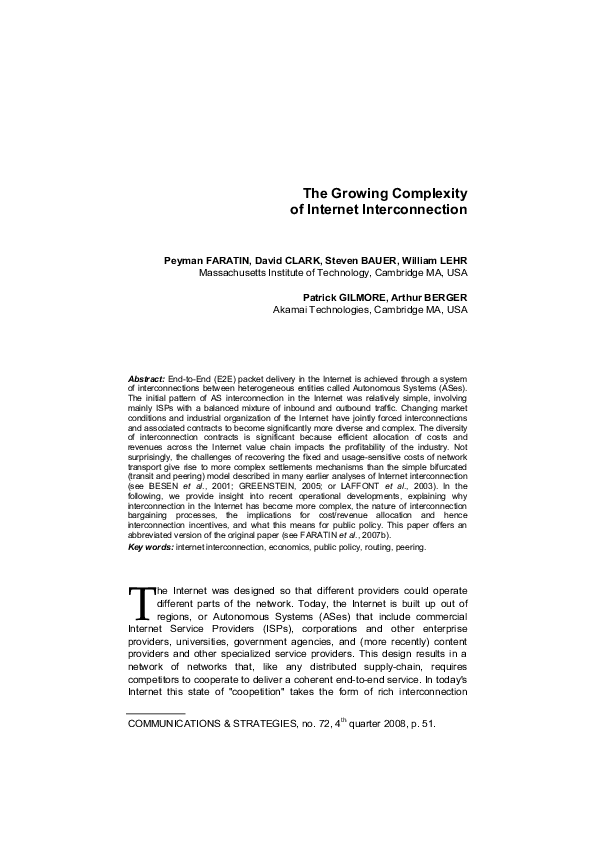 (PDF) Complexity in Internet Interconnection: Trends and Implications