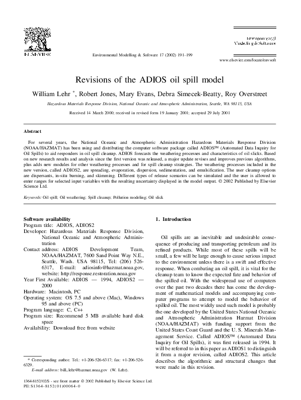 (PDF) Revisions of the ADIOS oil spill model