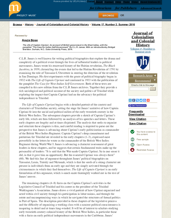 (PDF) C.L.R. James - The Life of Captain Cipriani