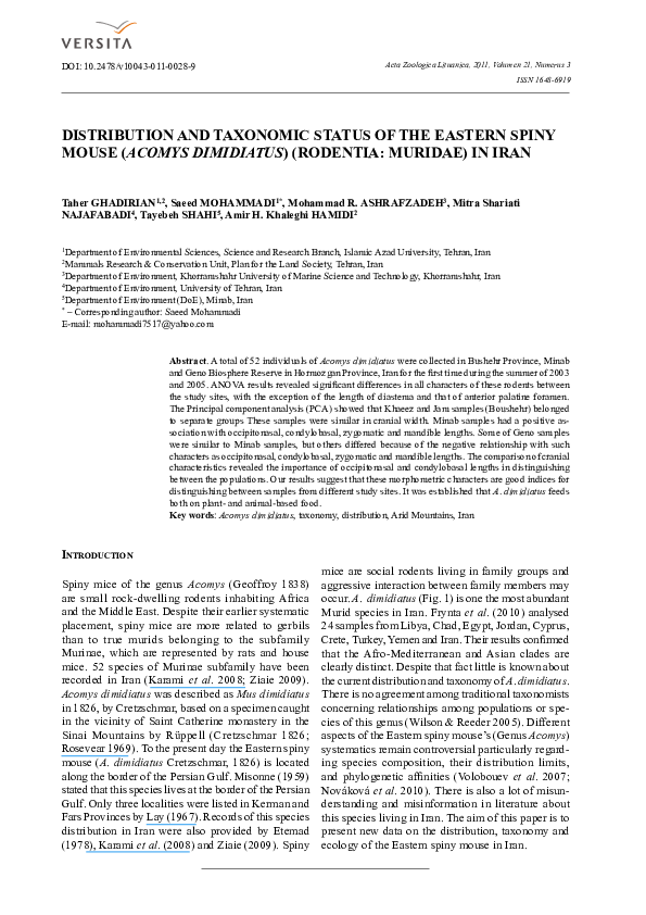 (PDF) Distribution and Taxonomic Status of the Eastern Spiny Mouse ...
