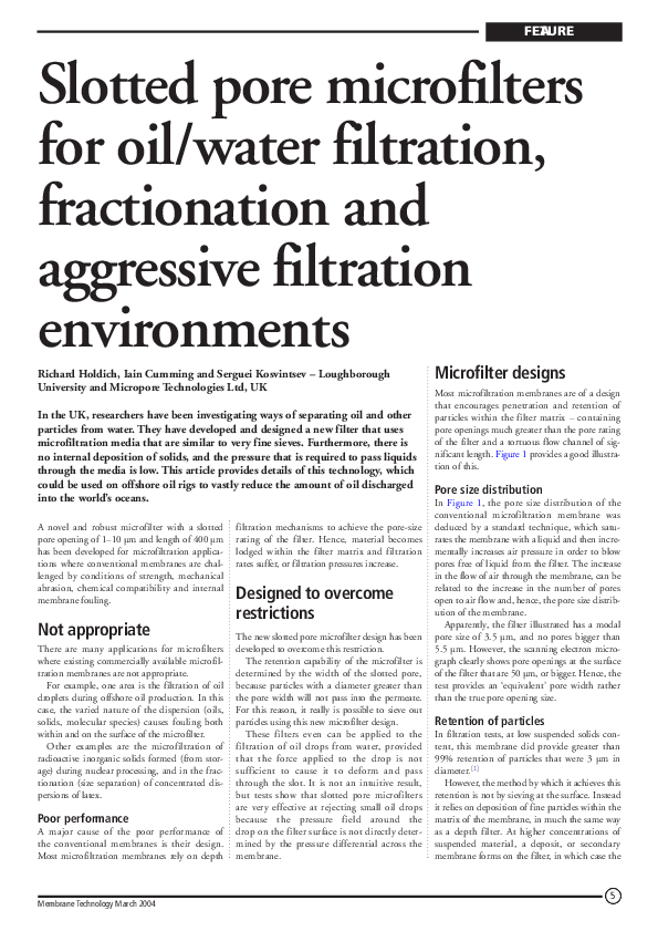 (PDF) Slotted pore microfilters for oil/water filtration, fractionation ...