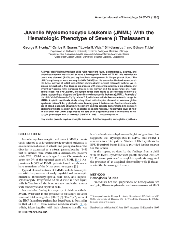 (PDF) Juvenile myelomonocytic leukemia (JMML) with the hematologic ...