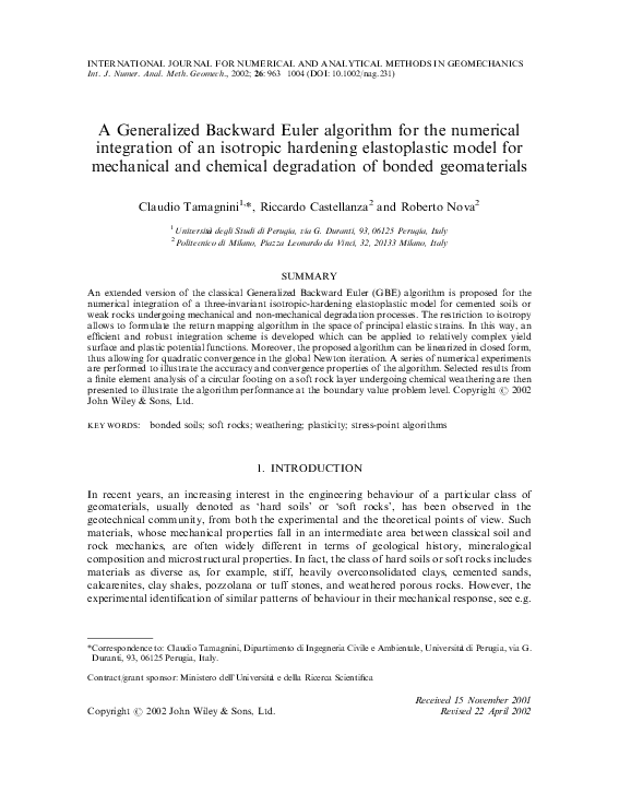 Pdf A Generalized Backward Euler Algorithm For The Numerical Integration Of An Isotropic