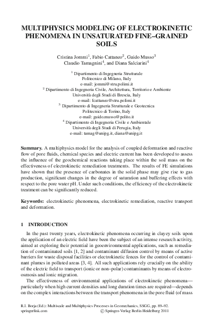 (PDF) MULTIPHYSICS MODELING OF ELECTROKINETIC PHENOMENA IN UNSATURATED FINE–GRAINED SOILS