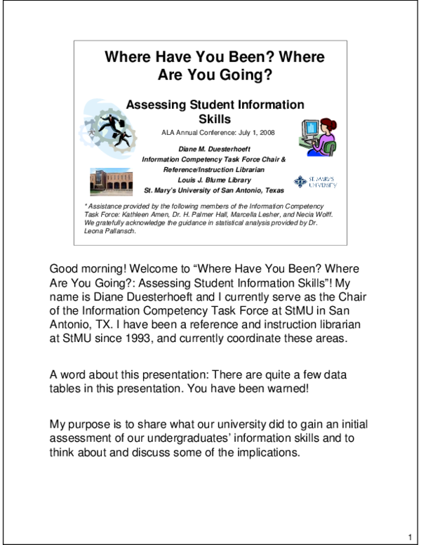 (PDF) Where Have You Been? Where Are You Going? Assessing Student ...