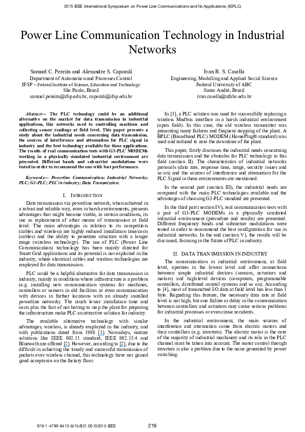(PDF) Power Line Communication Technology in Industrial Networks