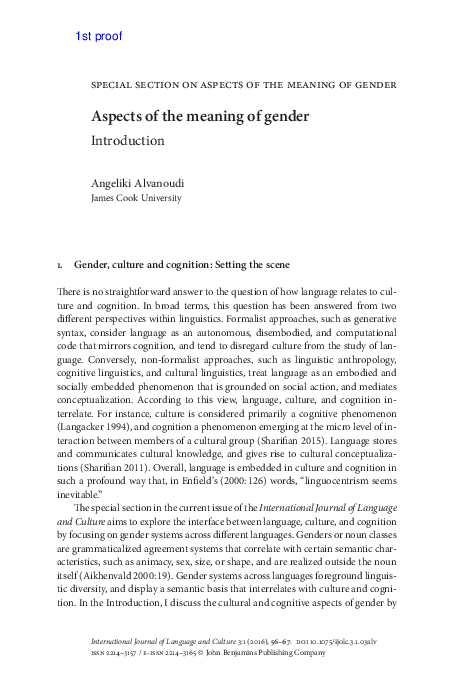 (PDF) Aspects of the meaning of gender: Introduction