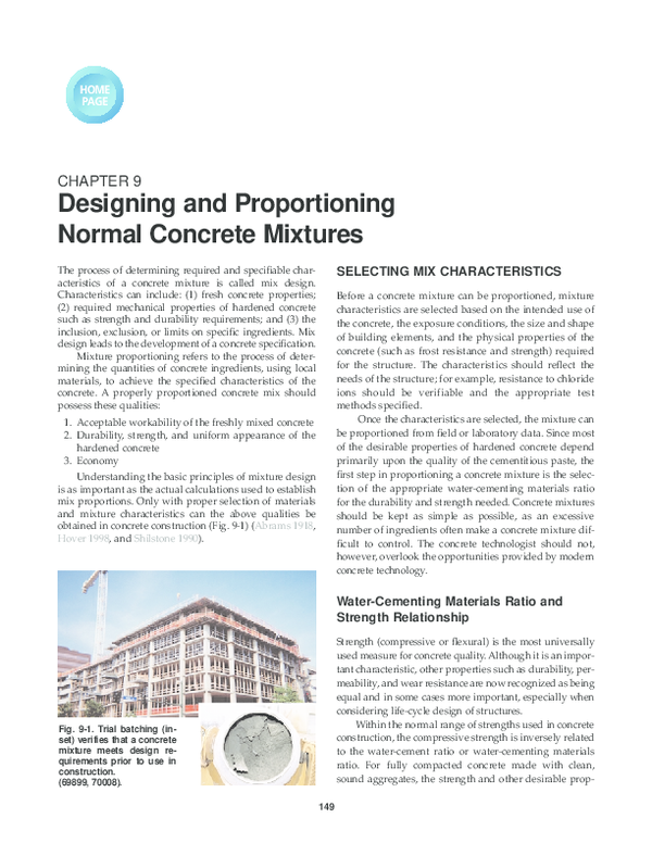 (PDF) Designing and Proportioning Normal Concrete Mixtures, Chapter 9