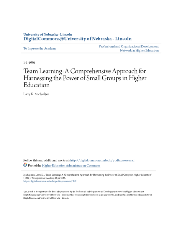 (PDF) Team Learning: A Comprehensive Approach for Harnessing the Power ...