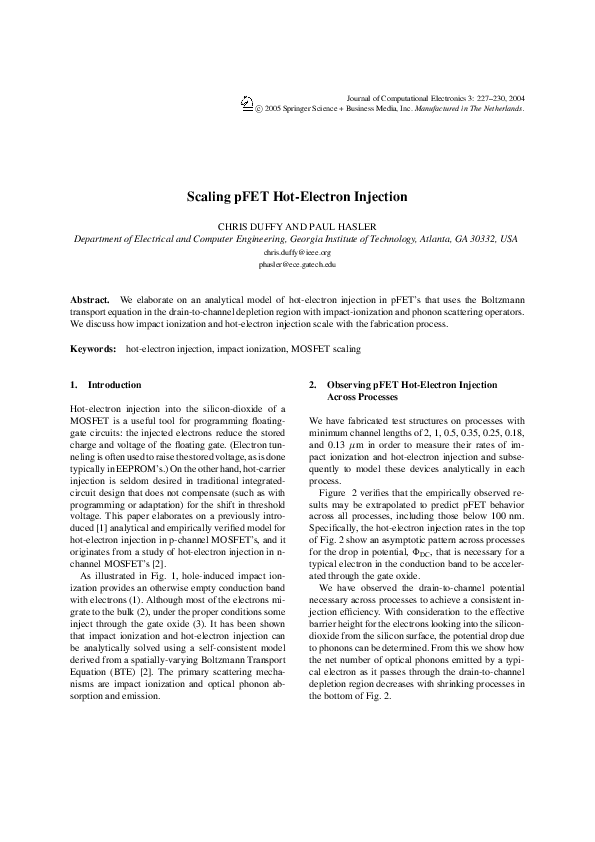 (PDF) Scaling pFET Hot-Electron Injection