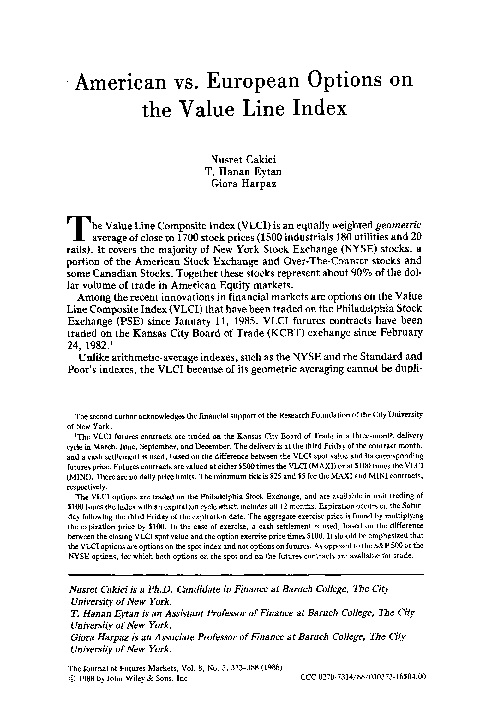 (PDF) American vs. European options on the value line index