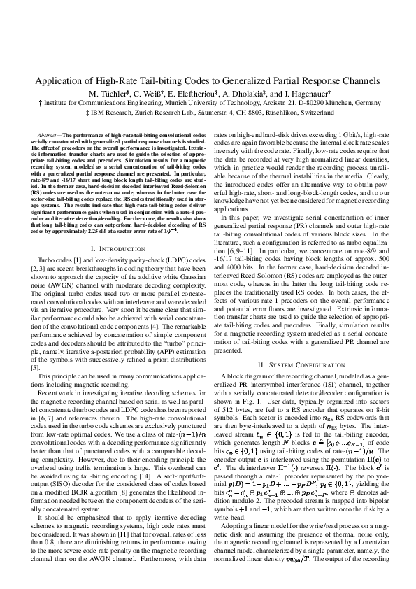 (PDF) Application of high-rate tail-biting codes to generalized partial response channels