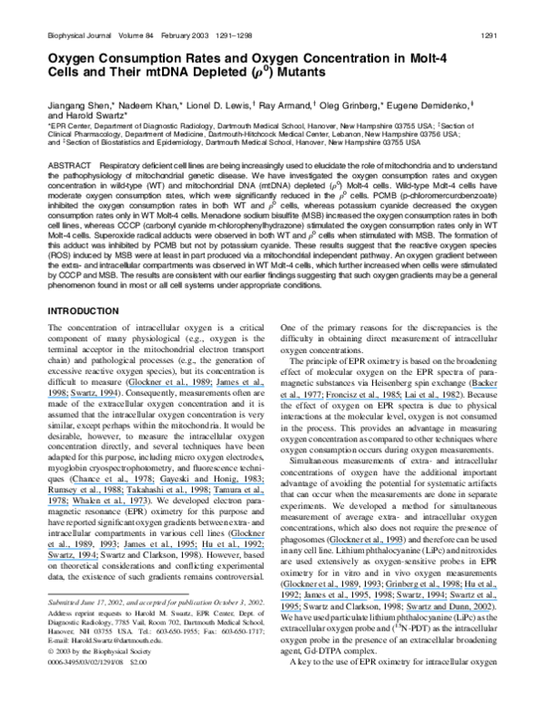 (PDF) Oxygen Consumption Rates and Oxygen Concentration in Molt4 Cells ...