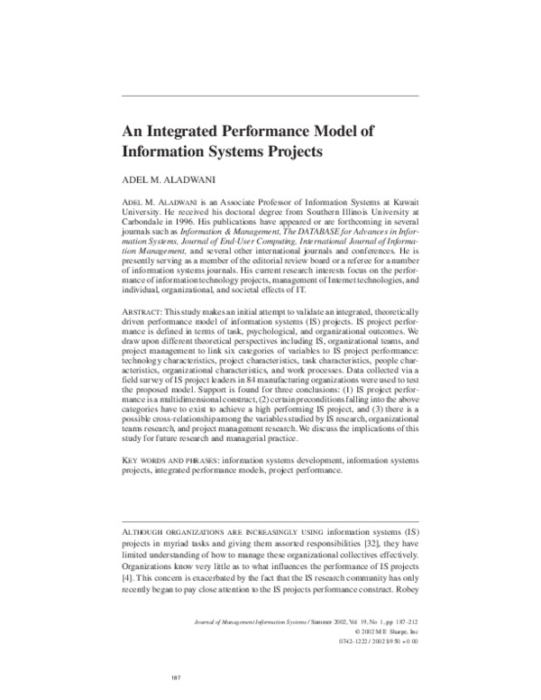 (PDF) An Integrated Performance Model of Information Systems Projects ...