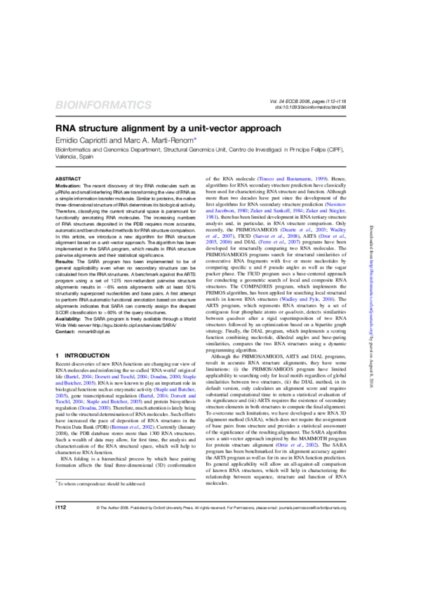 Pdf Rna Structure Alignment By A Unit Vector Approach