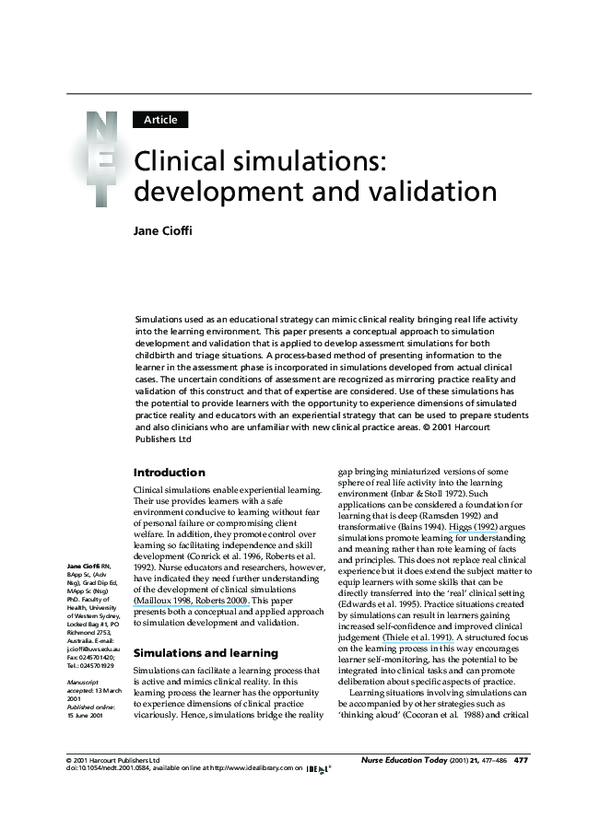 (PDF) Clinical simulations: development and validation