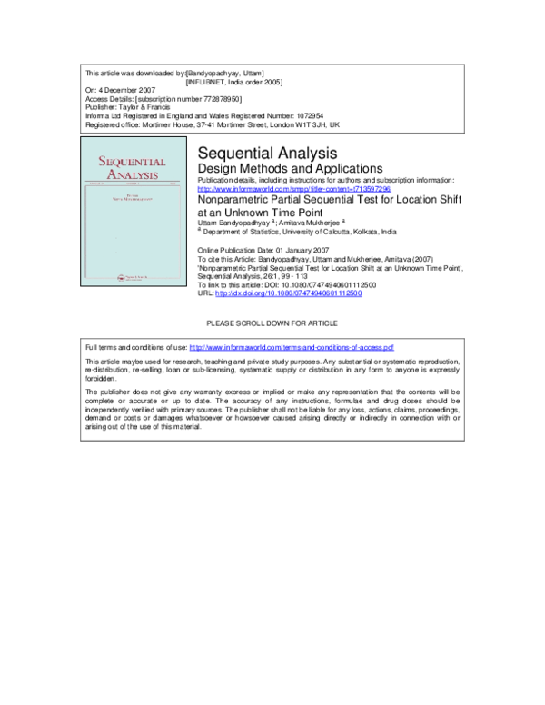 Pdf Nonparametric Partial Sequential Test For Location Shift At An