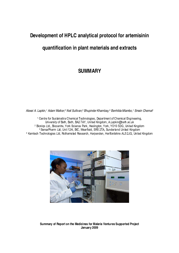 (PDF) Development of HPLC analytical protocol for artemisinin ...
