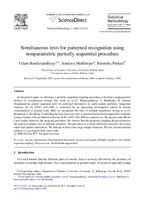 Pdf Simultaneous Tests For Patterned Recognition Using Nonparametric